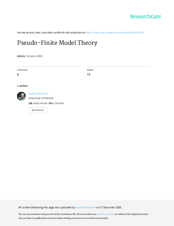 (PDF) Pseudo-finite model theory