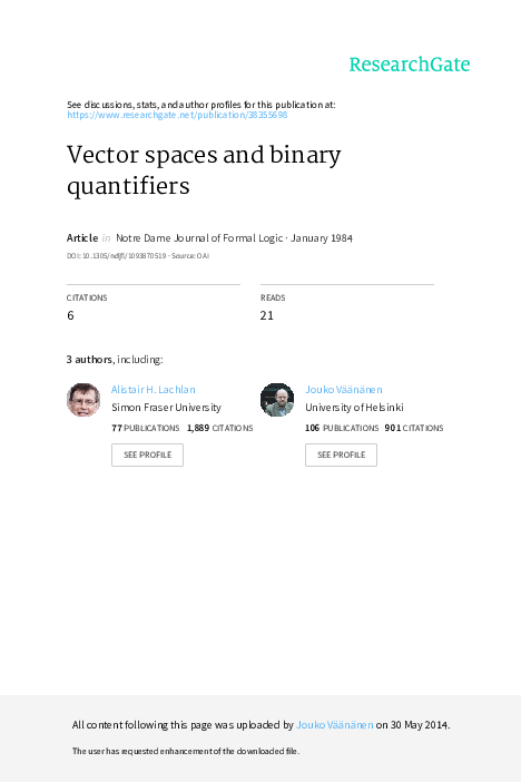 (PDF) Vector spaces and binary quantifiers