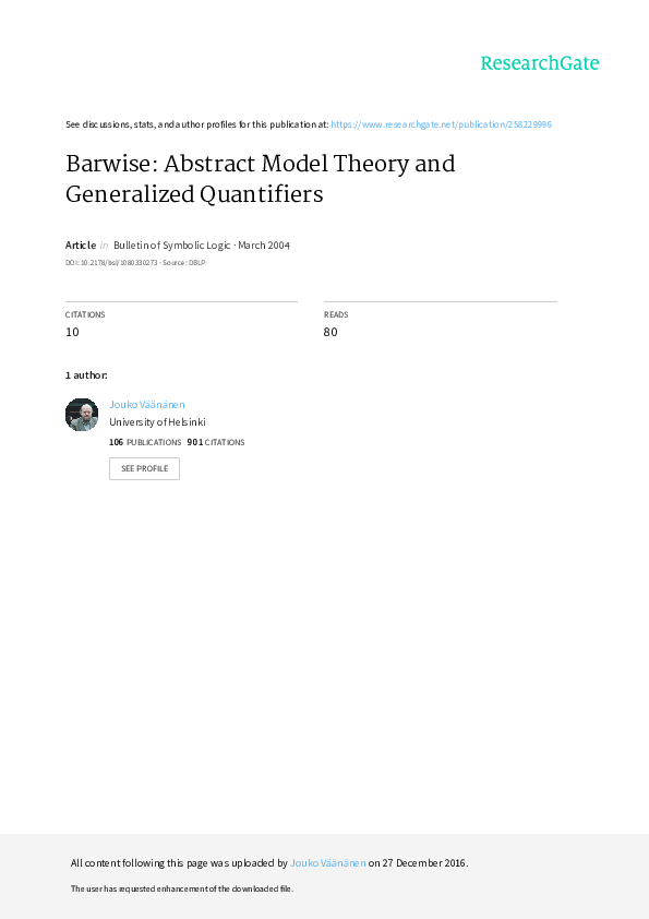 (PDF) Barwise: Abstract Model Theory and Generalized Quantifiers