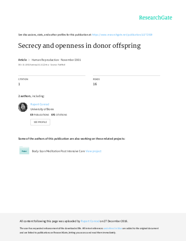 (PDF) Secrecy and openness in donor offspring