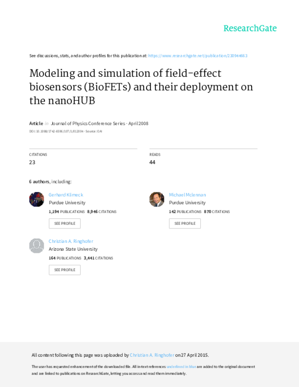 (PDF) Modeling and simulation of field-effect biosensors (BioFETs) and ...