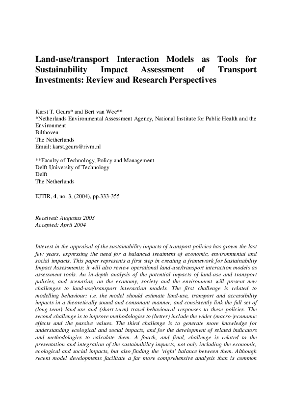 (PDF) Land-use/transport Interaction Models as Tools for Sustainability ...