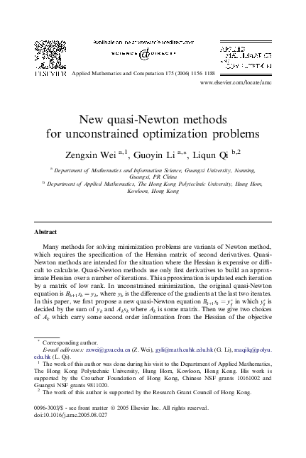 (PDF) New quasi-Newton methods for unconstrained optimization problems