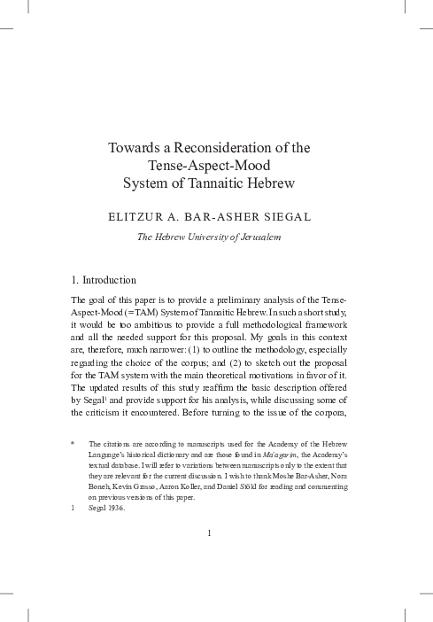 (PDF) Towards a Reconsideration of the Tense-Aspect-Mood System of Tannaitic Hebrew
