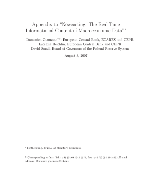 (PDF) Appendix to “Nowcasting: The Real-Time Informational Content of Macroeconomic Data”