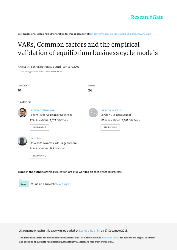 (PDF) VARs, common factors and the empirical validation of equilibrium ...