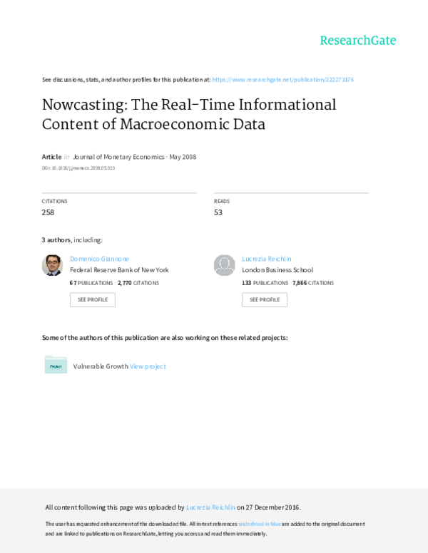 (PDF) Nowcasting: The Real-Time Informational Content of Macroeconomic Data