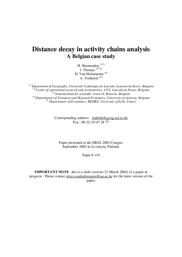 (PDF) Distance Decay in activity chains analysis. A Belgian case study