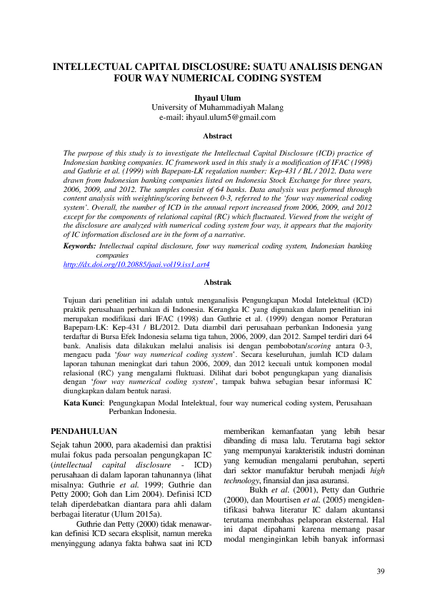 (PDF) INTELLECTUAL CAPITAL DISCLOSURE: SUATU ANALISIS DENGAN FOUR WAY NUMERICAL CODING SYSTEM