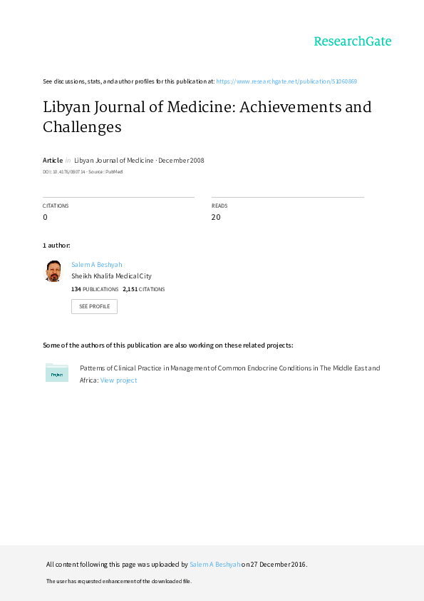 (PDF) Libyan journal of medicine: achievements and challenges | Salem A ...