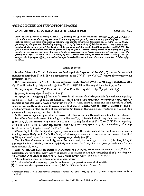 (PDF) Topologies on function spaces