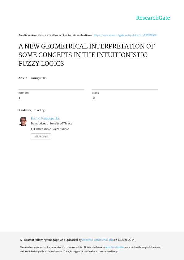 (PDF) A new geometrical interpretation of some concepts in the intuitionistic fuzzy logics