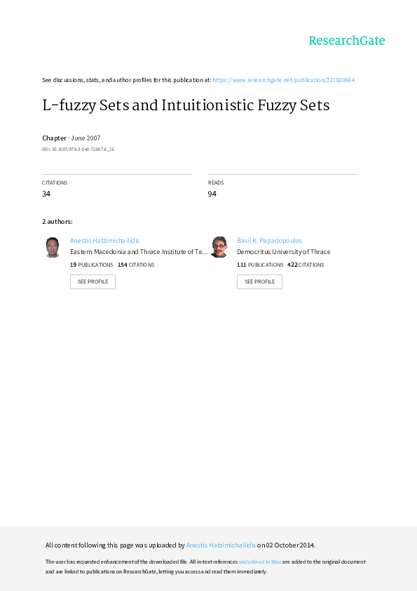 (PDF) L-fuzzy Sets and Intuitionistic Fuzzy Sets