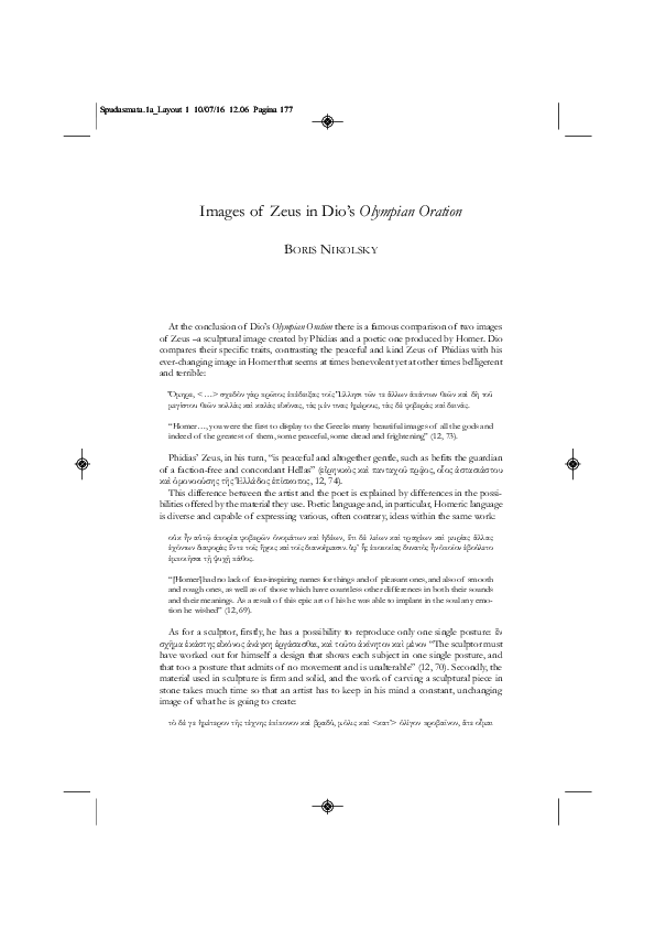 (PDF) Images of Zeus in Dio's Olympian Oration