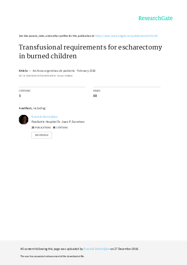 (PDF) [Transfusional requirements for escharectomy in burned children]