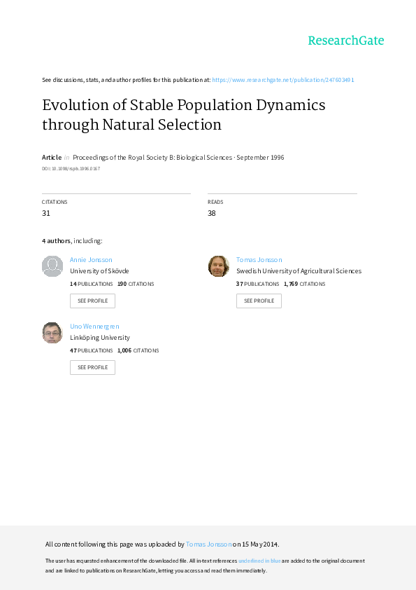 (PDF) Evolution of Stable Population Dynamics through Natural Selection