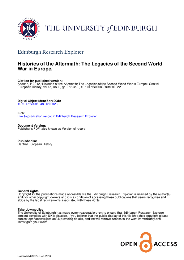 (PDF) Histories of the Aftermath: The Legacies of the Second World War ...