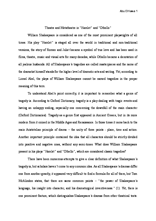 (DOC) Theatre and Metatheatre in “Hamlet” and “Othello”