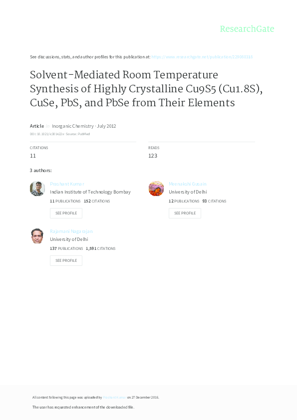 (PDF) Solvent-Mediated Room Temperature Synthesis of Highly Crystalline ...