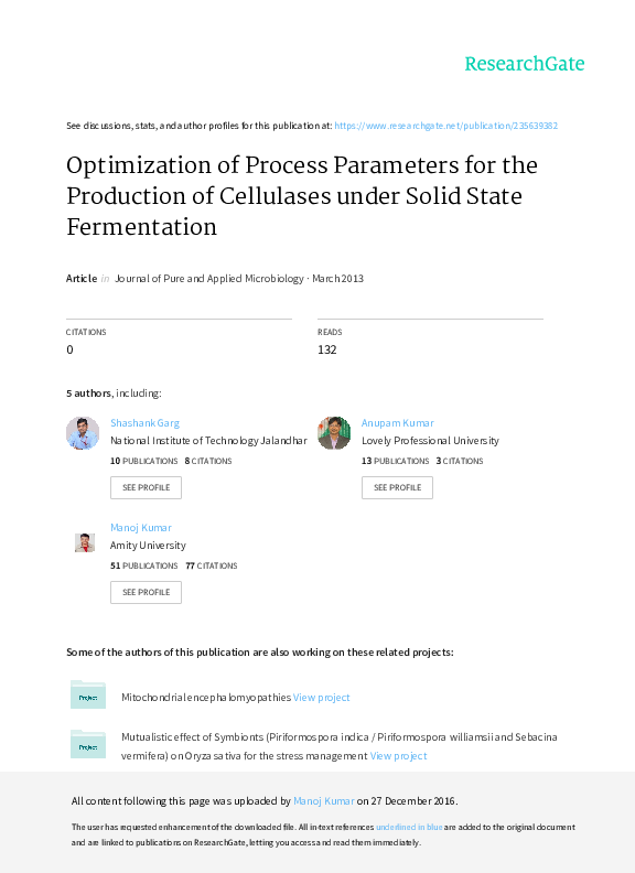 (PDF) Optimization of process parameters for the production of thermostable laccase by Pleurotus ...