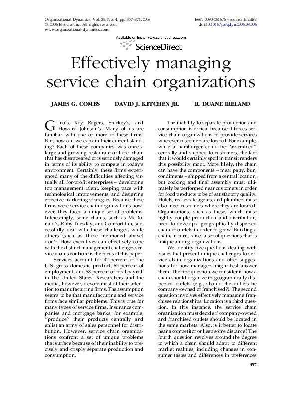 (PDF) Effectively managing service chain organizations