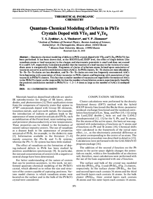 (PDF) Quantum-chemical modeling of defects in PbTe crystals doped with ...