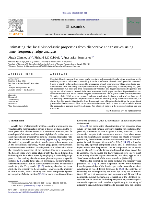 (PDF) Estimating the local viscoelastic properties from dispersive shear waves using time ...