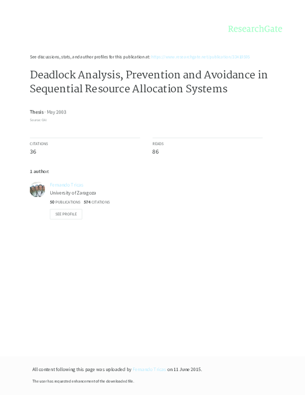 (PDF) Deadlock analysis, prevention and avoidance in sequential resource allocation systems