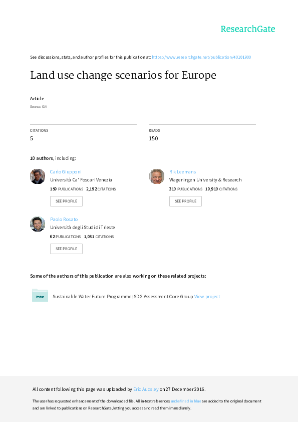 (PDF) Land use change scenarios for Europe