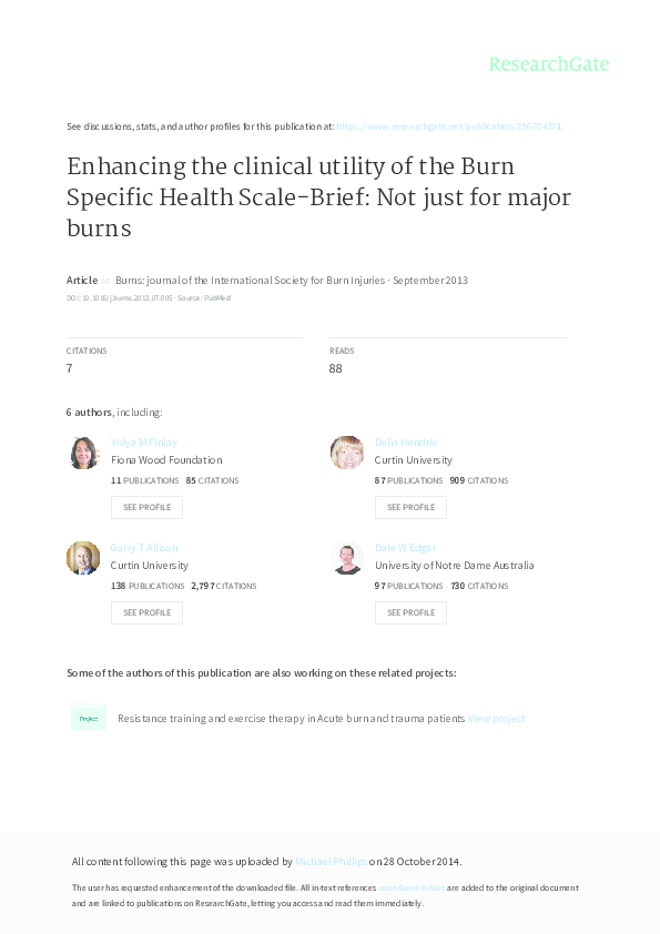 (PDF) Enhancing the clinical utility of the Burn Specific Health Scale ...