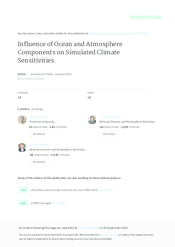 (PDF) Influence of Ocean and Atmosphere Components on Simulated Climate ...