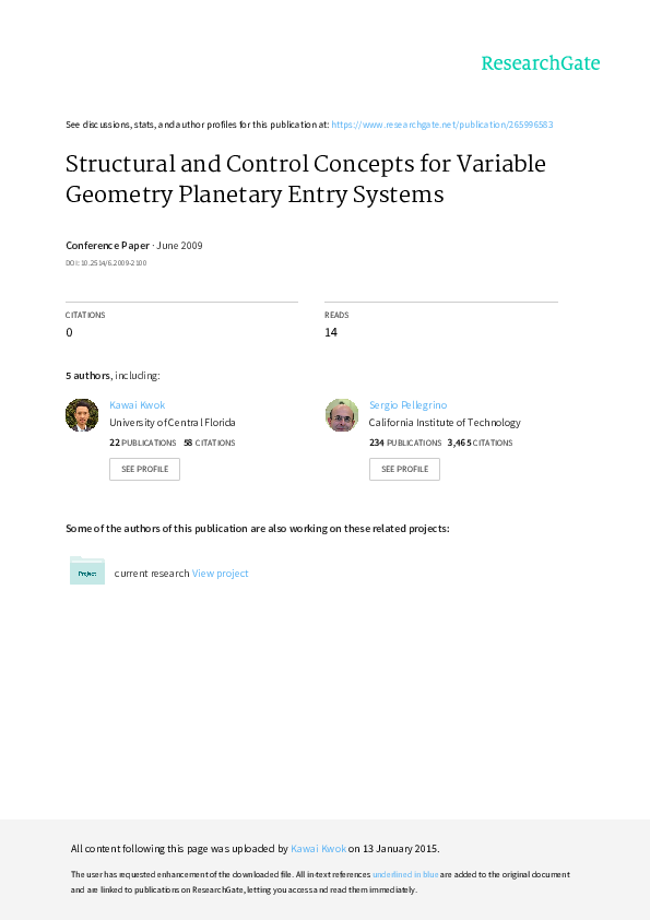 (PDF) Structural and Control Concepts for Variable Geometry Planetary ...