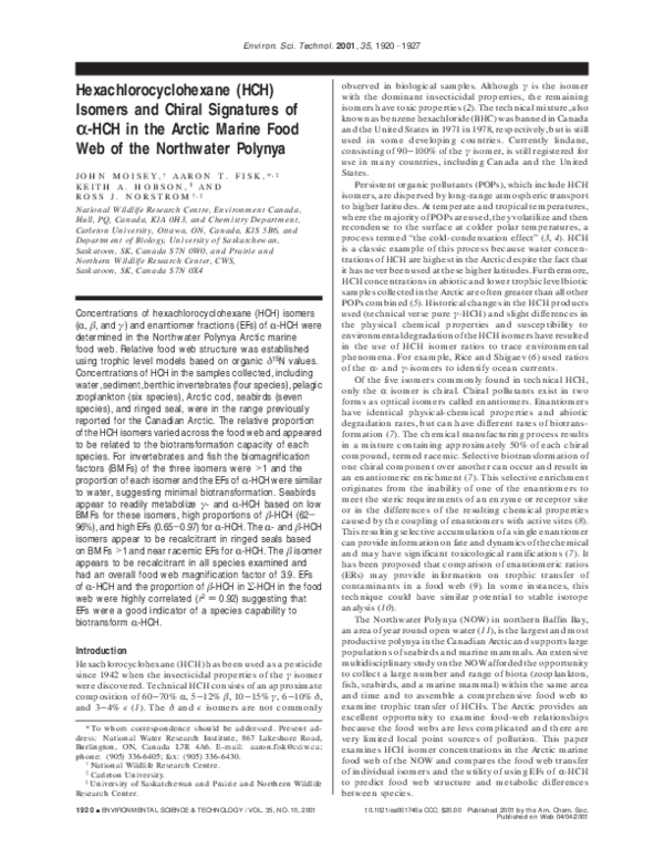 (PDF) Hexachlorocyclohexane (HCH) Isomers and Chiral Signatures of α ...