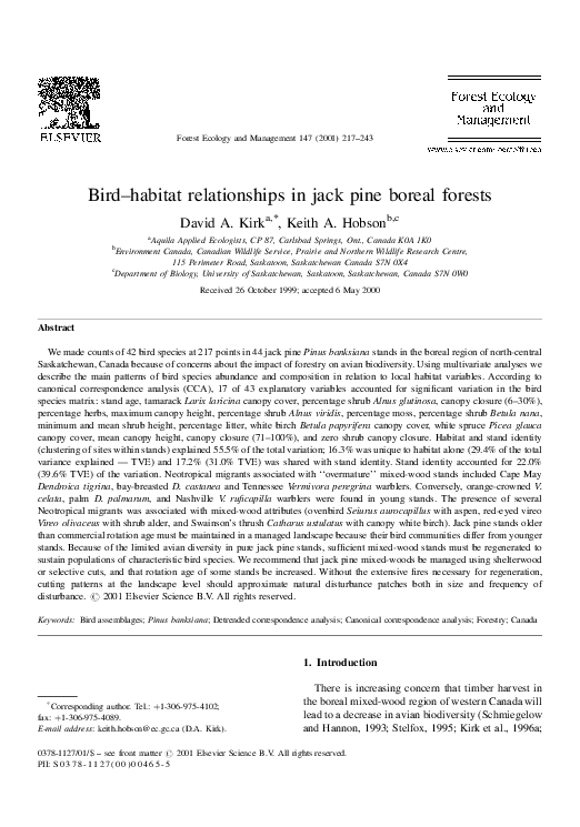 (PDF) Bird–habitat relationships in jack pine boreal forests | Keith ...