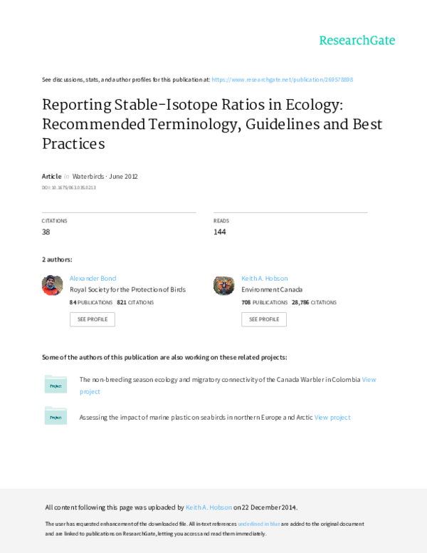 (PDF) Reporting Stable-Isotope Ratios in Ecology: Recommended ...