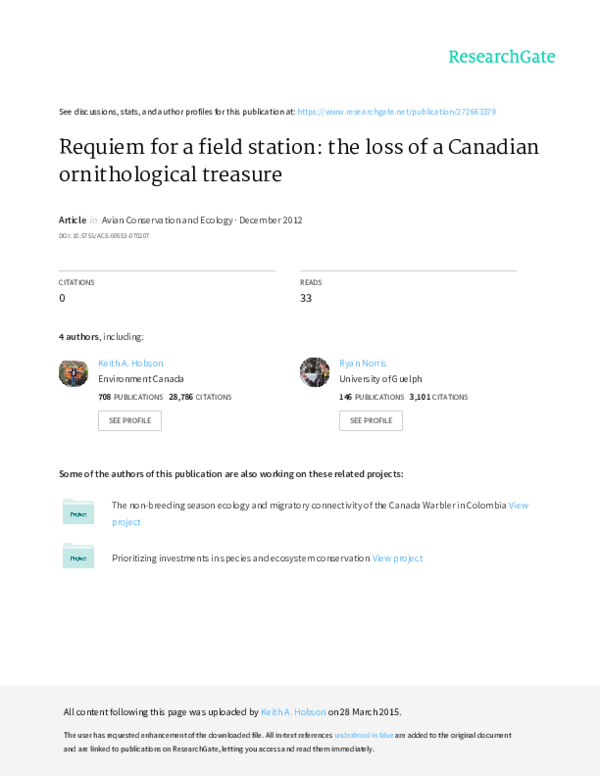 (PDF) Requiem for a field station: the loss of a Canadian ...