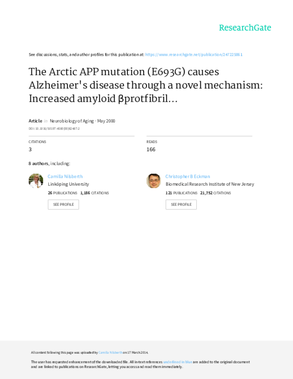 (PDF) The Arctic APP mutation (E693G) causes Alzheimer's disease ...