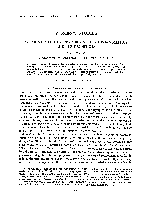 (PDF) Women's studies: Its origins, its organization and its prospects
