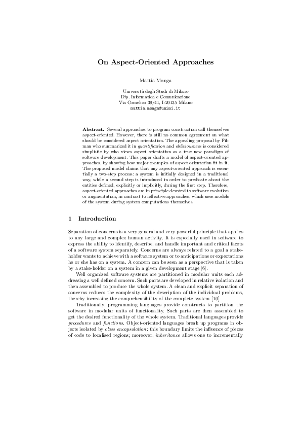 (PDF) On aspect-oriented approaches