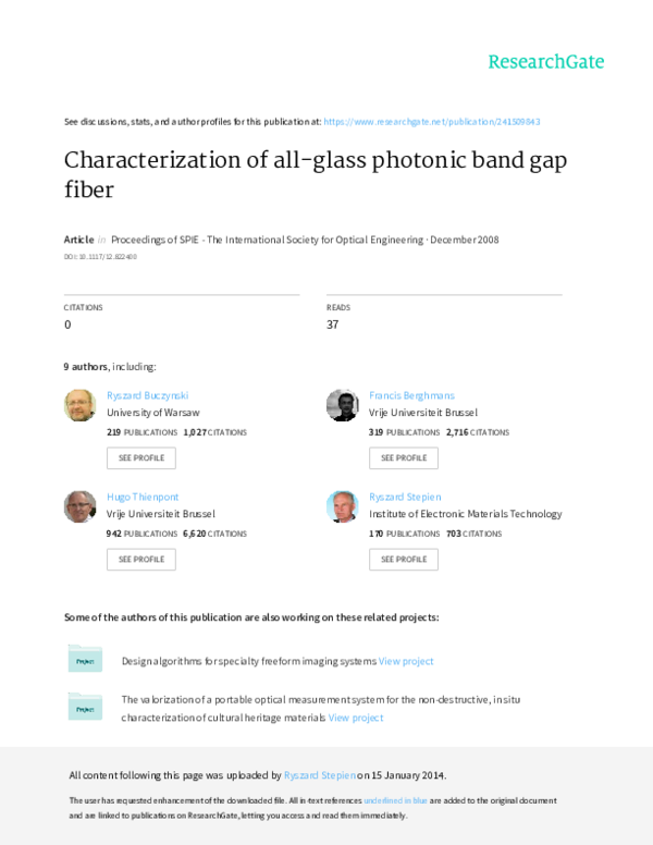 (PDF) Characterization of all-glass photonic band gap fiber