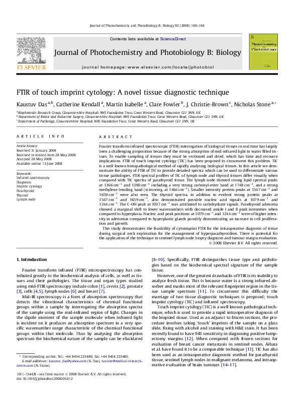 (PDF) FTIR of touch imprint cytology: A novel tissue diagnostic technique