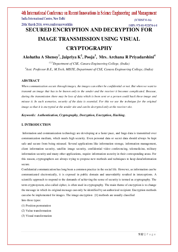 Pdf Secured Encryption And Decryption For Image Transmission Using