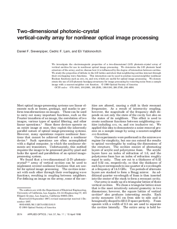 (PDF) Two-Dimensional Photonic-Crystal Vertical-Cavity Array for Nonlinear Optical Image Processing