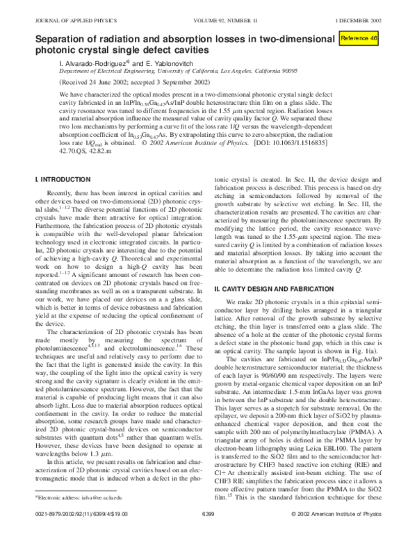 (PDF) Separation of radiation and absorption losses in two-dimensional photonic crystal single ...