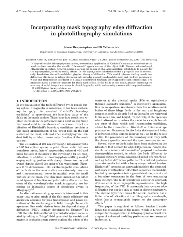 (PDF) Incorporating mask topography edge diffraction in ...