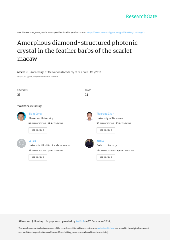 (PDF) Amorphous diamond-structured photonic crystal in the feather ...