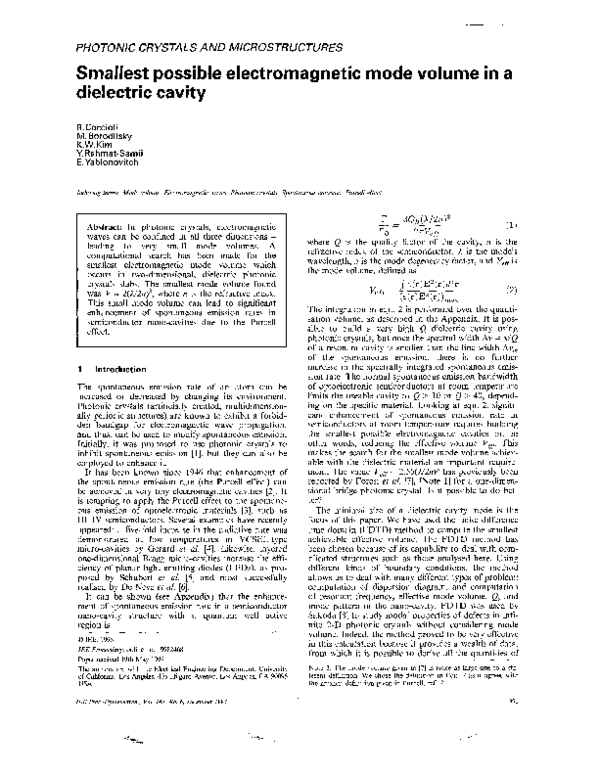 (PDF) Smallest possible electromagnetic mode volume in a dielectric cavity