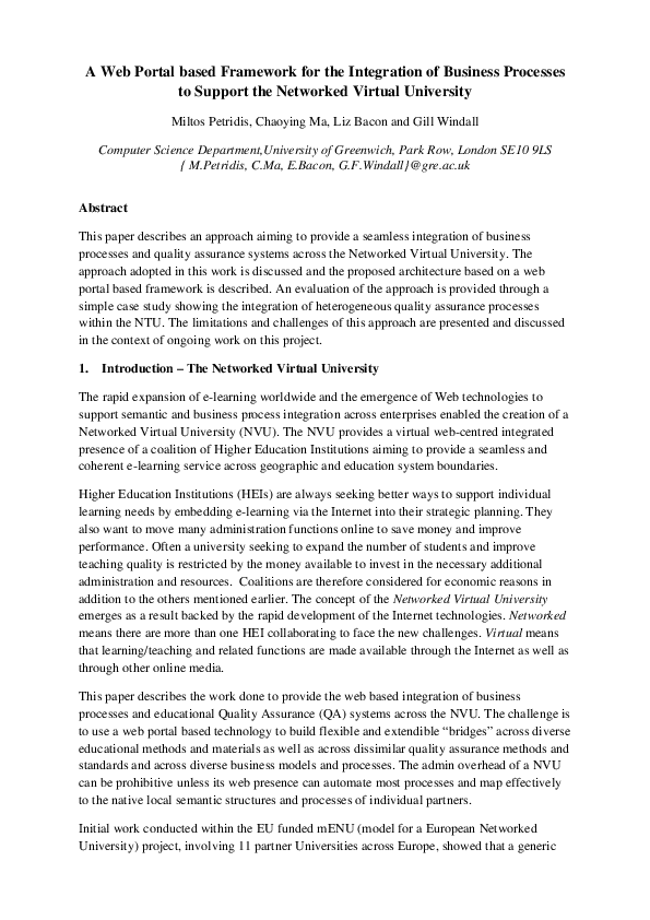 (PDF) A Web Portal based Framework for the Integration of Business ...