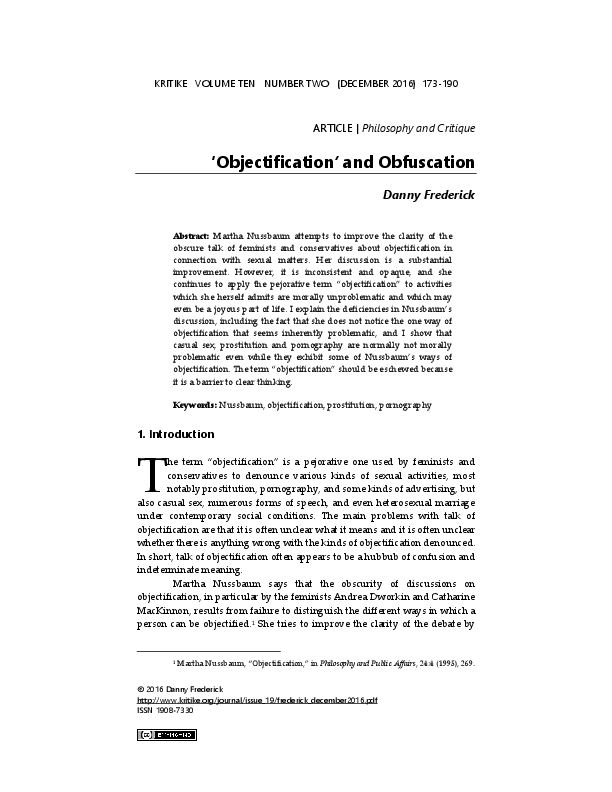 (PDF) ‘Objectification’ and Obfuscation
