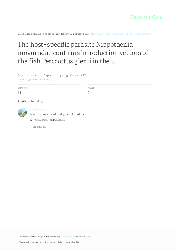 (PDF) The host‐specific parasite Nippotaenia mogurndae confirms ...